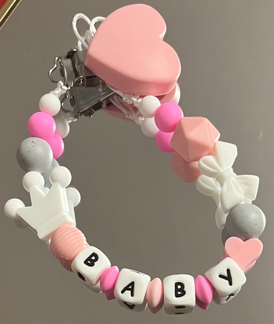 Personalized Girl Pacifier Clip Pink Heart Pacifier Clip Baby Birth ...