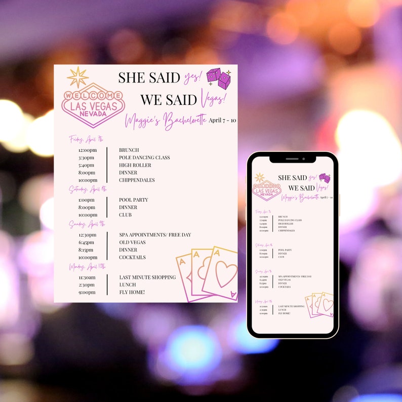 Las Vegas Travel Itinerary Template | Editable Party Plan (digital ...