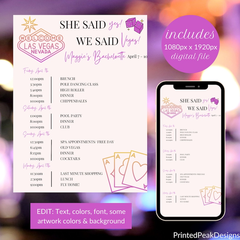 Las Vegas Travel Itinerary Template | Editable Party Plan (digital ...