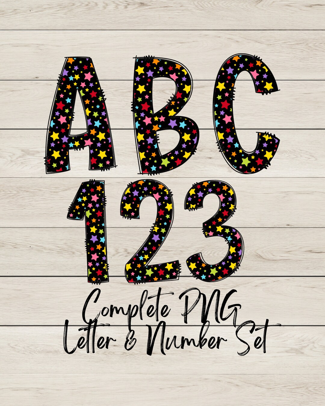 Rainbow Star Doodle Letter and Number PNG Set, Rainbow Star Clipart ...