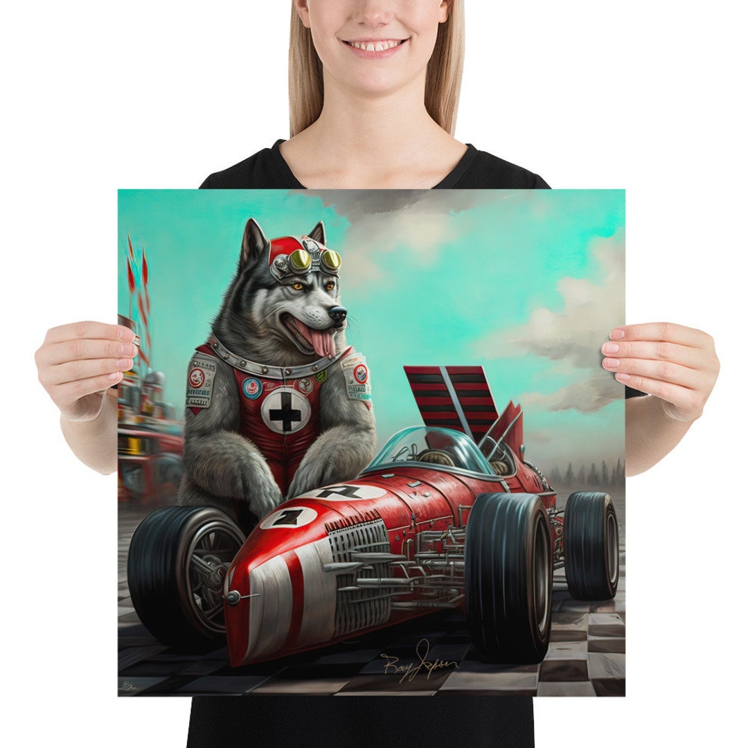Malamute F1 Race Car Driver Cartoon Illustration Poster - Etsy