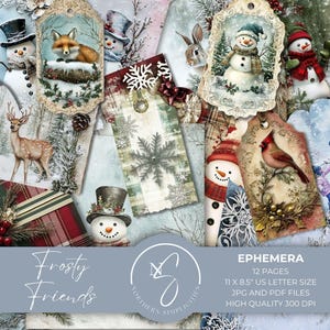 Frosty Friends Ephemera Snowman Junk Journal Kit, Christmas Printable ...