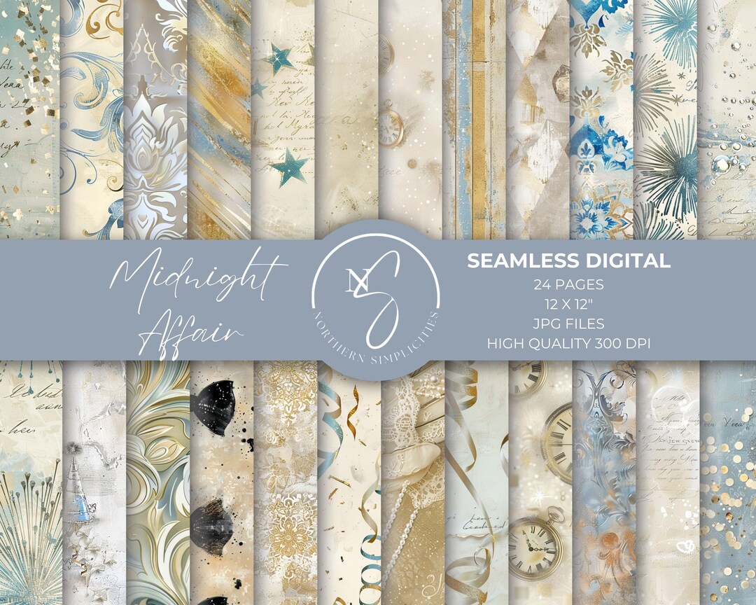 Midnight Affair Digital Papers, Vintage 2025 New Years Eve Party ...