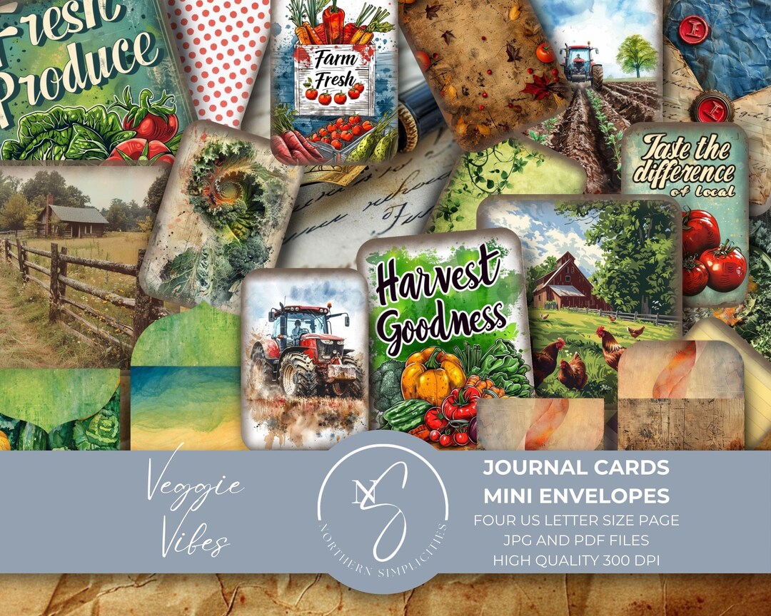 Veggie Vibes Journal Cards and Mini Envelopes Vintage Ephemera Kit ...