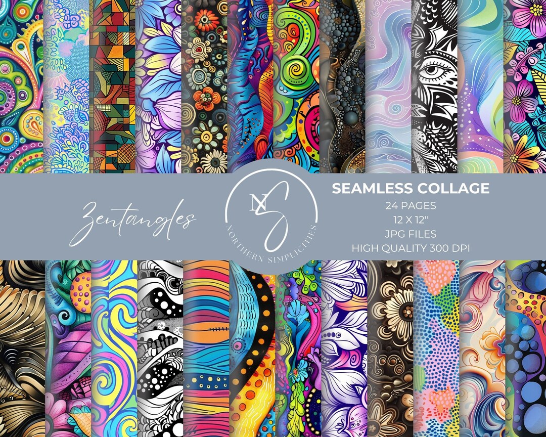 Zentangles Seamless Digital Collage Paper, Junk Journal Pages ...
