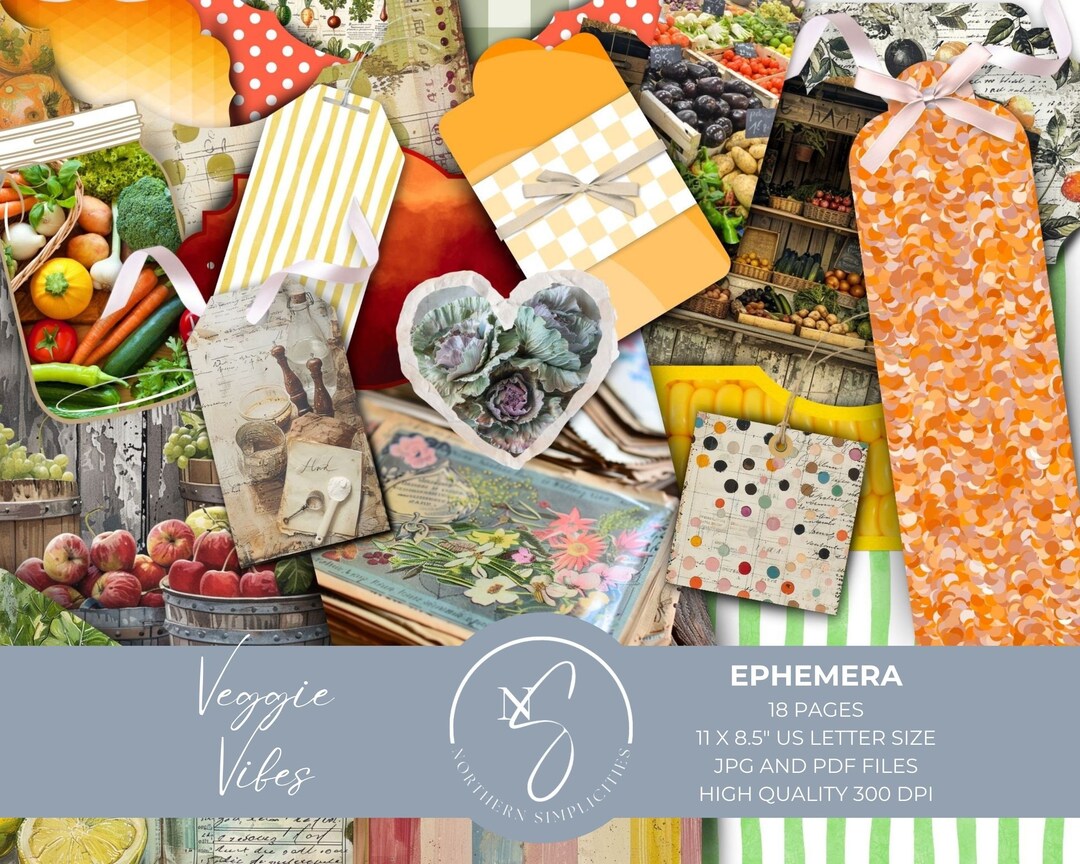 Veggie Vibes: Garden Ephemera Digital Kit - Vintage Gardening, Veggie ...