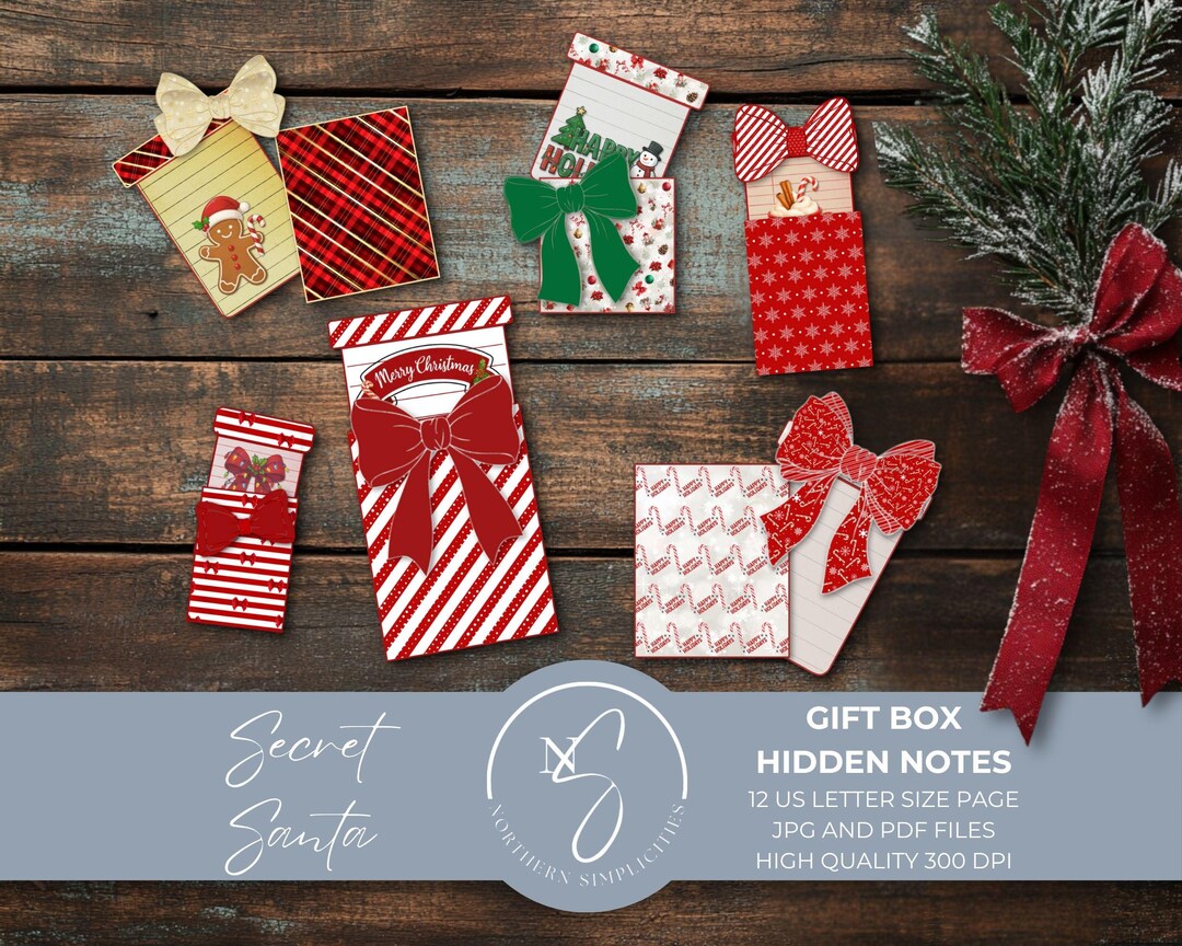 Secret Santa Hidden Notes Gift Boxes With Christmas Bows and Tags Lots ...