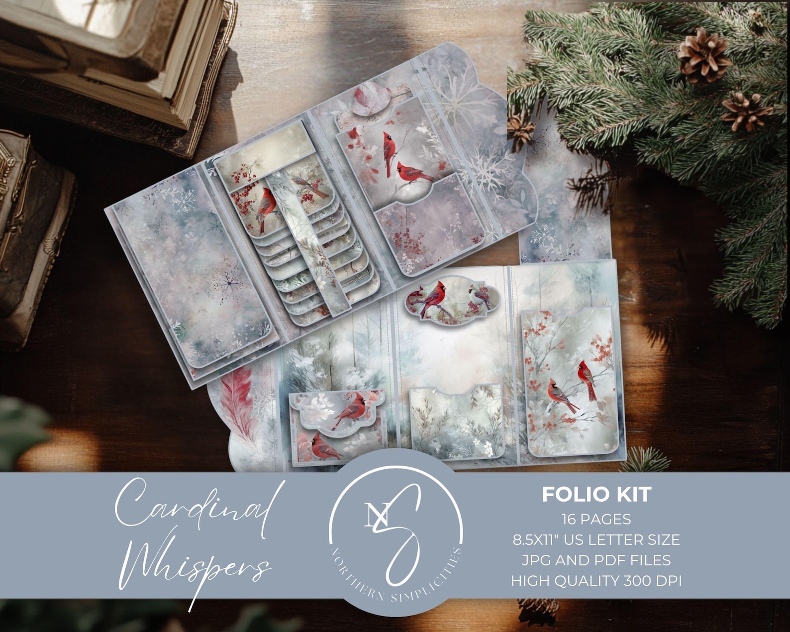 Cardinal Whispers Waterfall Folio Kit, Christmas Digital Download, Red ...
