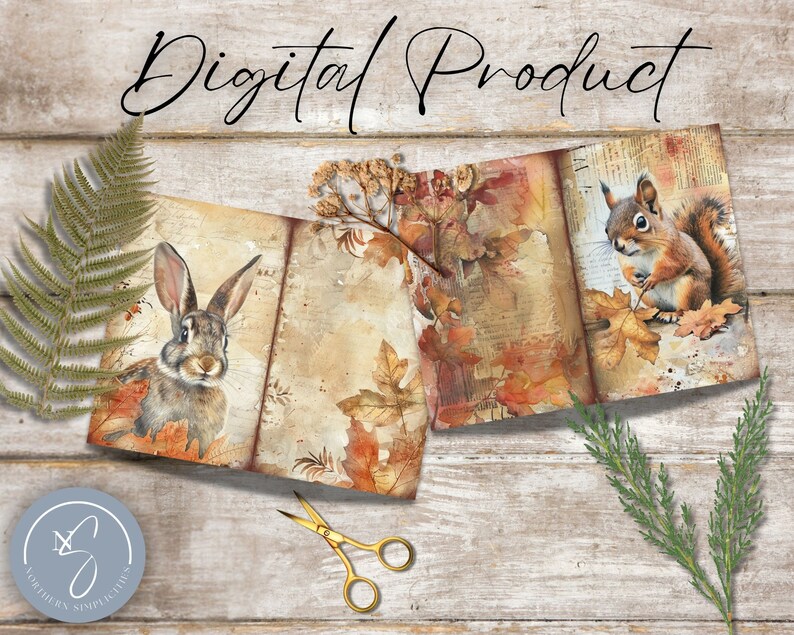 Enchanted Woodland Forest Animals Junk Journal Kit, Fall Ephemera ...