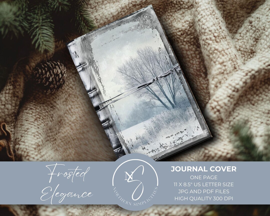 Frosted Elegance Journal Book Cover, Snow Printable Perfect Vintage ...