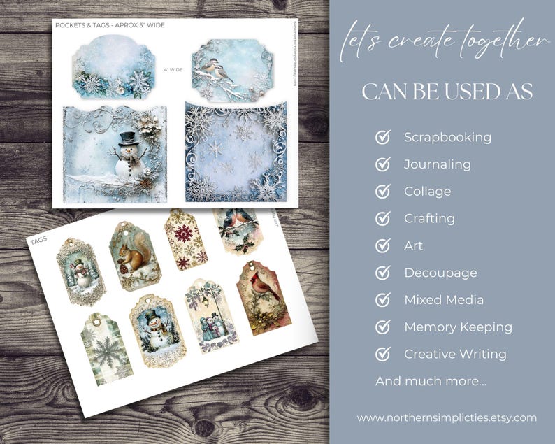Frosty Friends Ephemera Snowman Junk Journal Kit, Christmas Printable ...