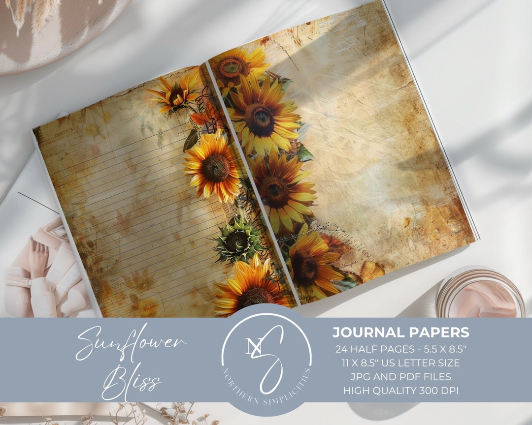 Sunflower Bliss Junk Journal Kit Printable, Digital Download Vintage ...