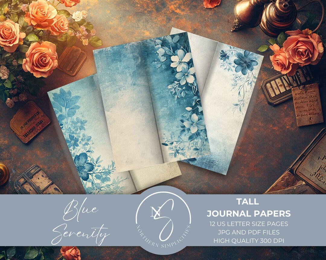 Blue Serenity Tall Full Journal Papers, Skinny Journal Pages, Vintage ...