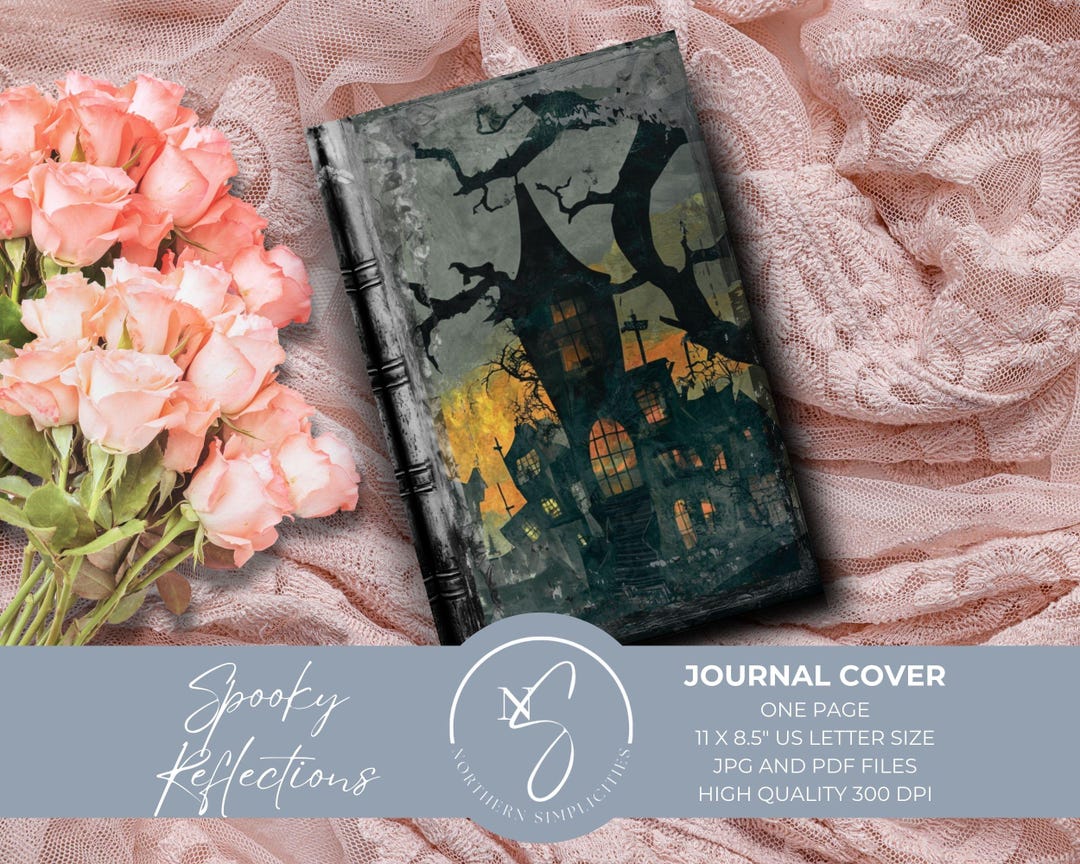 Spooky Reflections Halloween Book Cover: Vintage Junk Journal Gothic ...