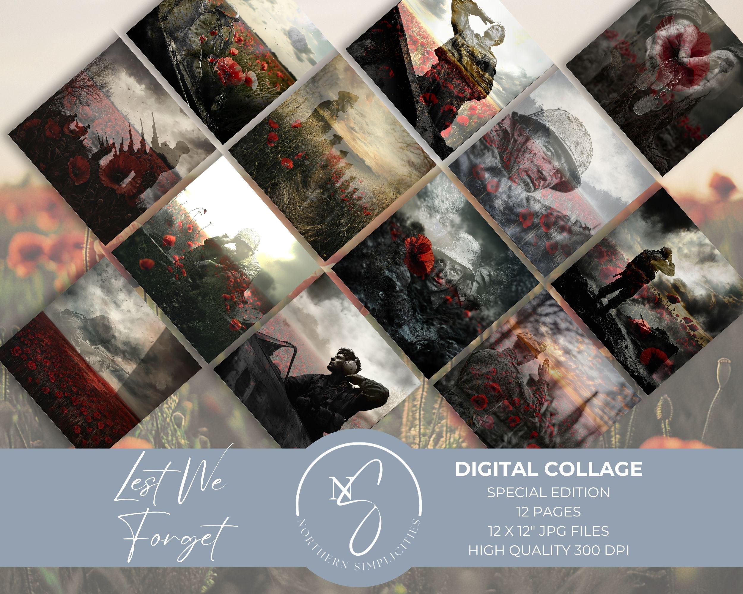 Lest We Forget Digital Papers Remembrance Junk Kit Poppy Vintage Paper ...