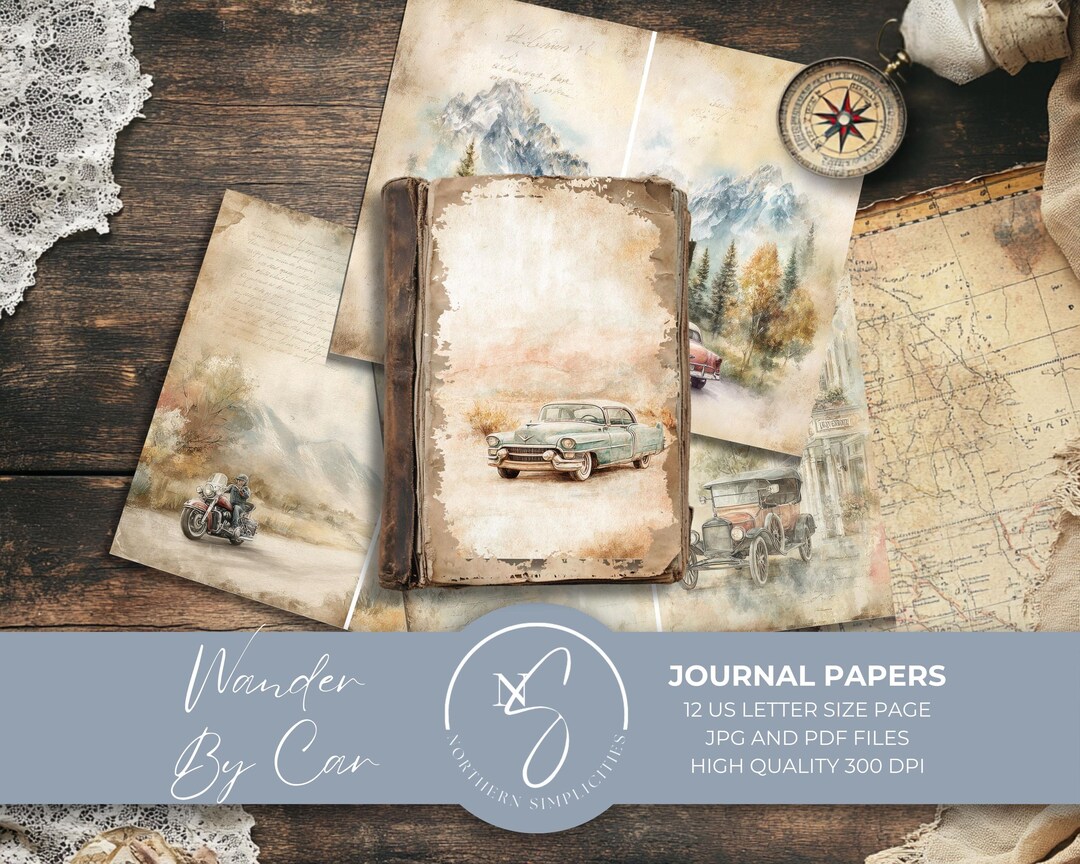 Wander by Car Journal Papers, Vintage Travel Printables for Men, 2026 ...