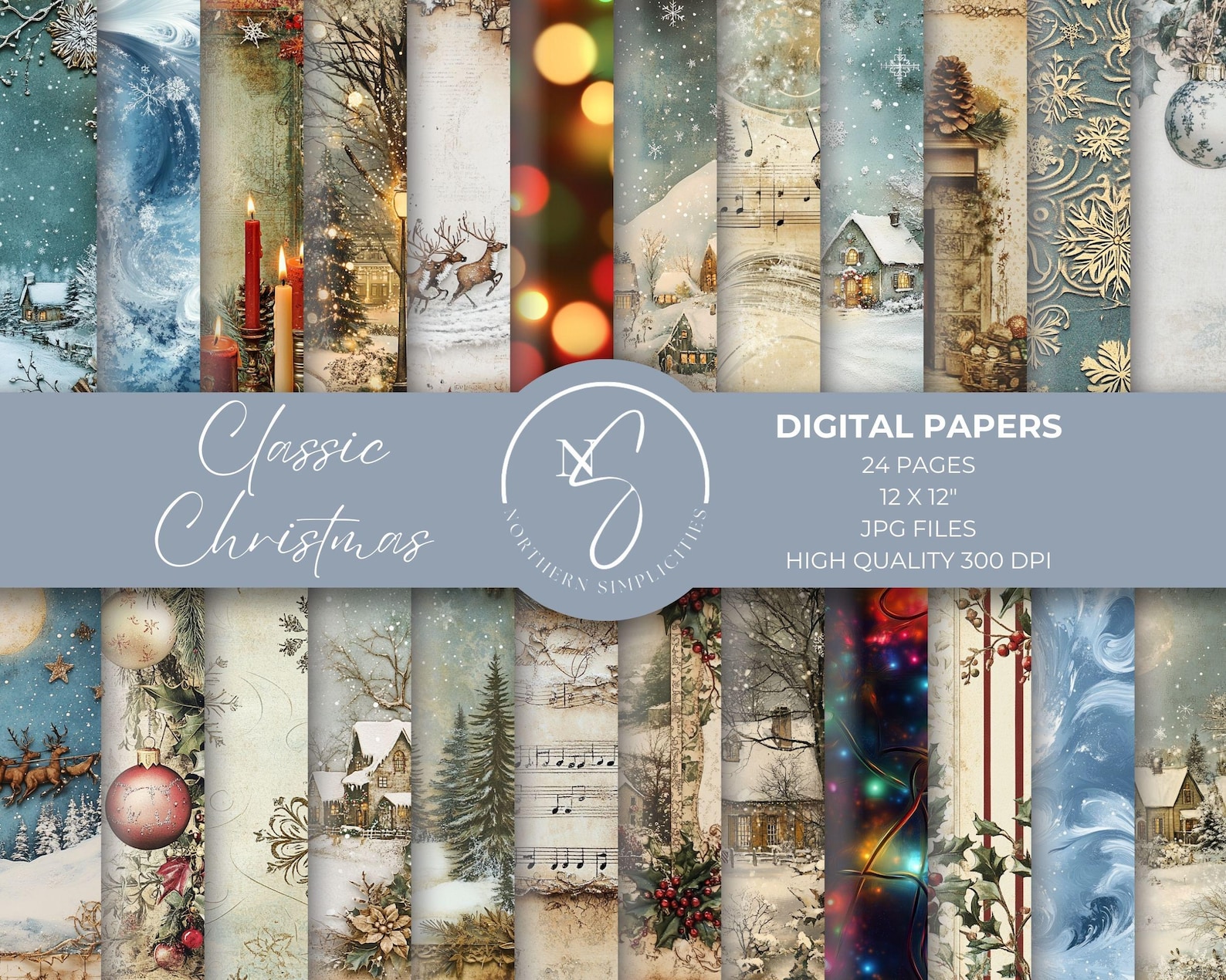 Classic Christmas Digital Papers, Vintage Christmas Scrapbook Paper ...