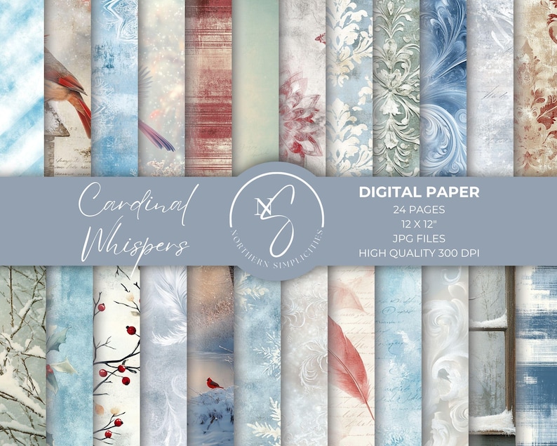 Cardinal Whispers Digital Paper Set for Junk Journal Kit of Red Winter ...
