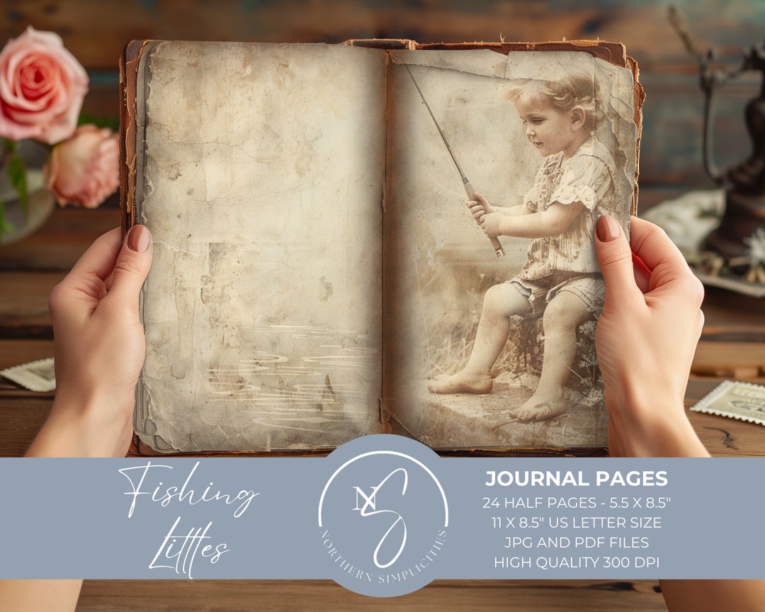 Fishing Littles, Vintage Children Scrapbook Digital Download, Printable ...