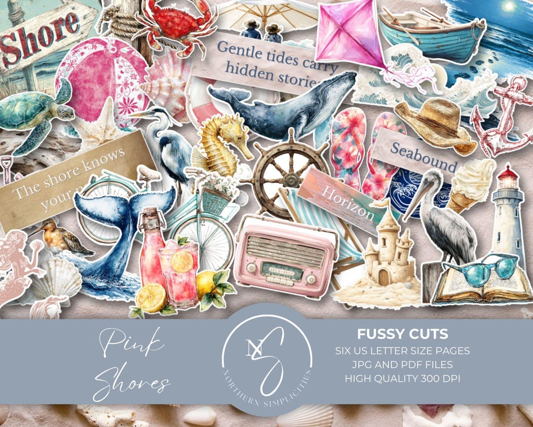 Pink Shores Fussy Cuts for Your Beach House Junk Journal Kit, Printable ...