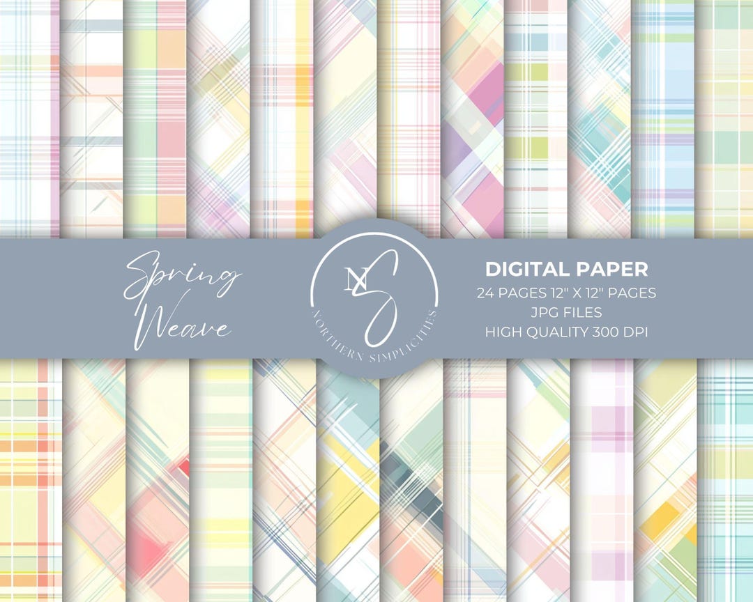 Spring Weave Digital Papers in Pastel Gingham Colors, Buffalo Plaid ...