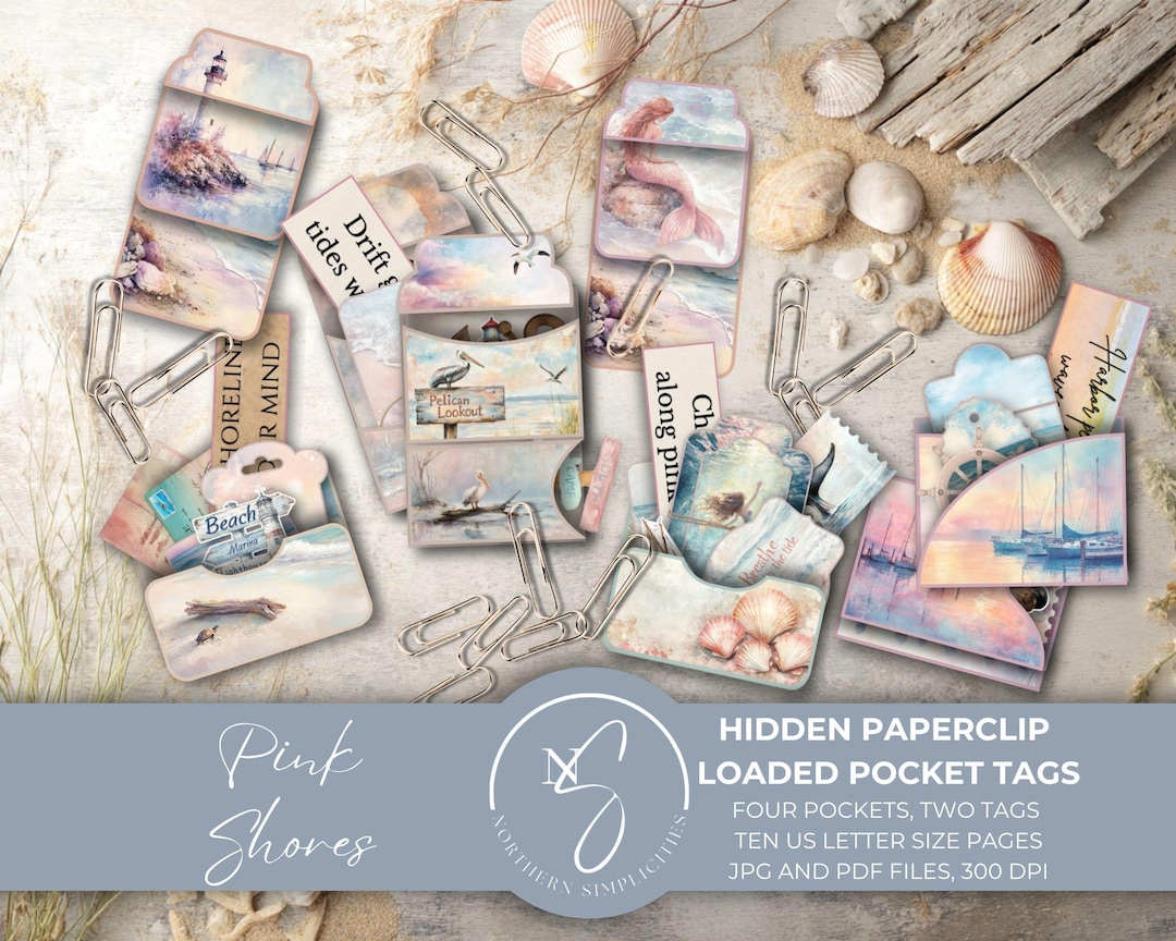 Pink Shores Hidden Paperclip Pockets, Mermaid Junk Journal Insert With ...