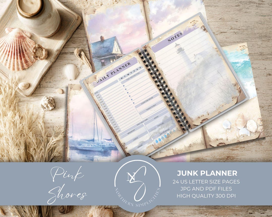 Pink Shores Junk Planner With Vintage Planner Pages for Beach Junk ...