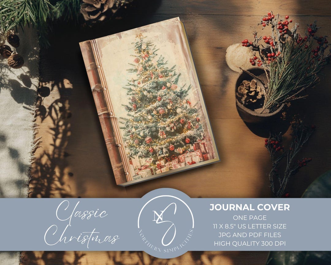 Classic Christmas Tall Journal Cover, Vintage Junk Journal Book Covers ...