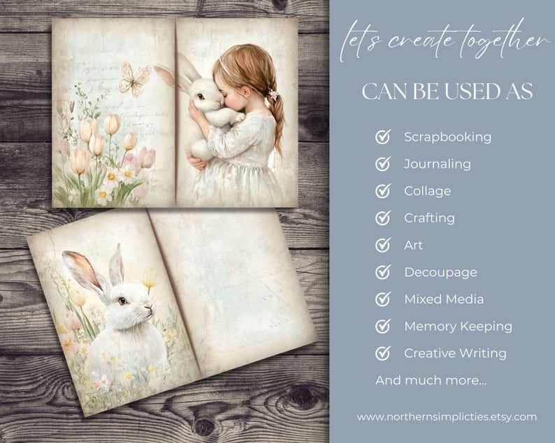 Bunny Hugs Journal Pages Rabbit Scrapbook Digital Download Kit With ...