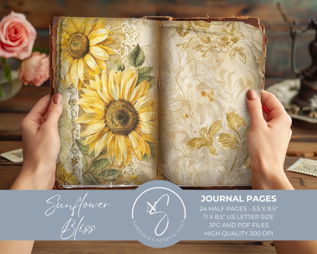 Sunflower Bliss: Vintage Junk Journal Kit Printable Digital Download ...