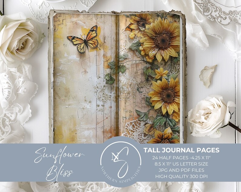 Sunflower Bliss Journal Tall and Skinny Printable Kit Digital Download ...