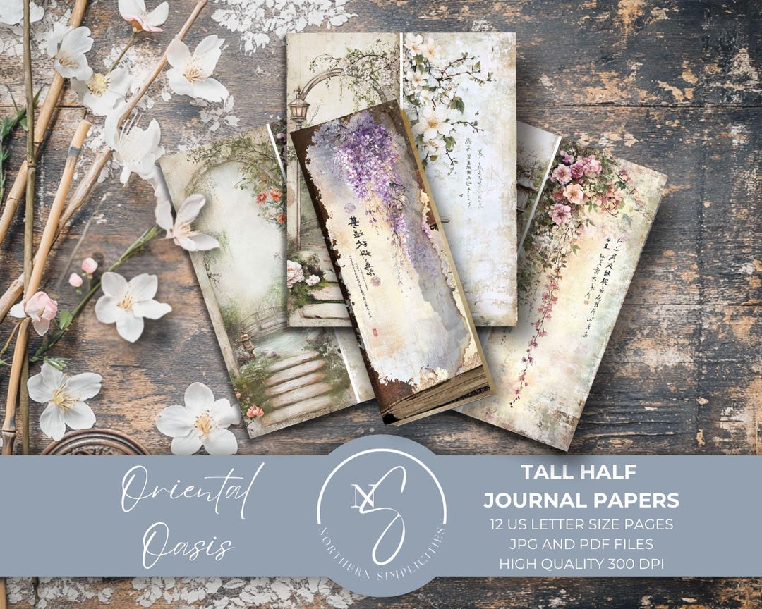 Oriental Oasis Tall Half Journal Papers , Printable Journal Digi Kit ...