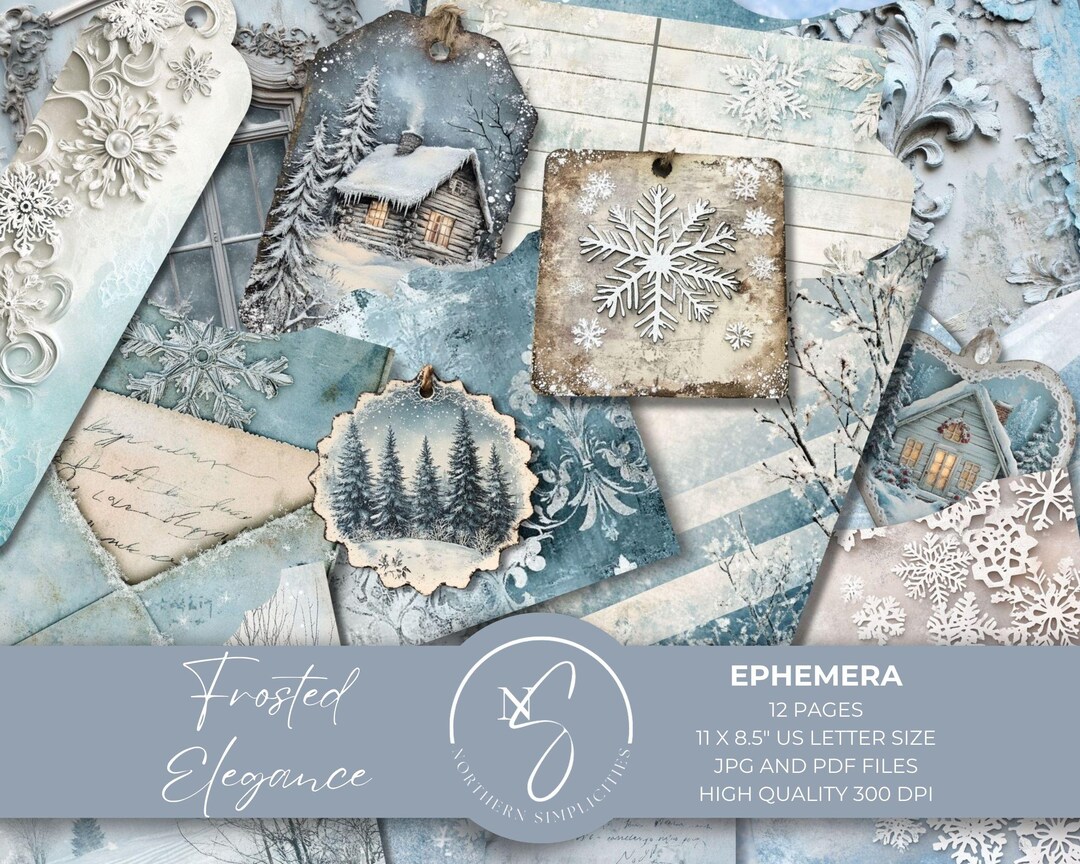 Frosted Elegance Ephemera for Your Winter or Christmas Junk Journal Kit ...