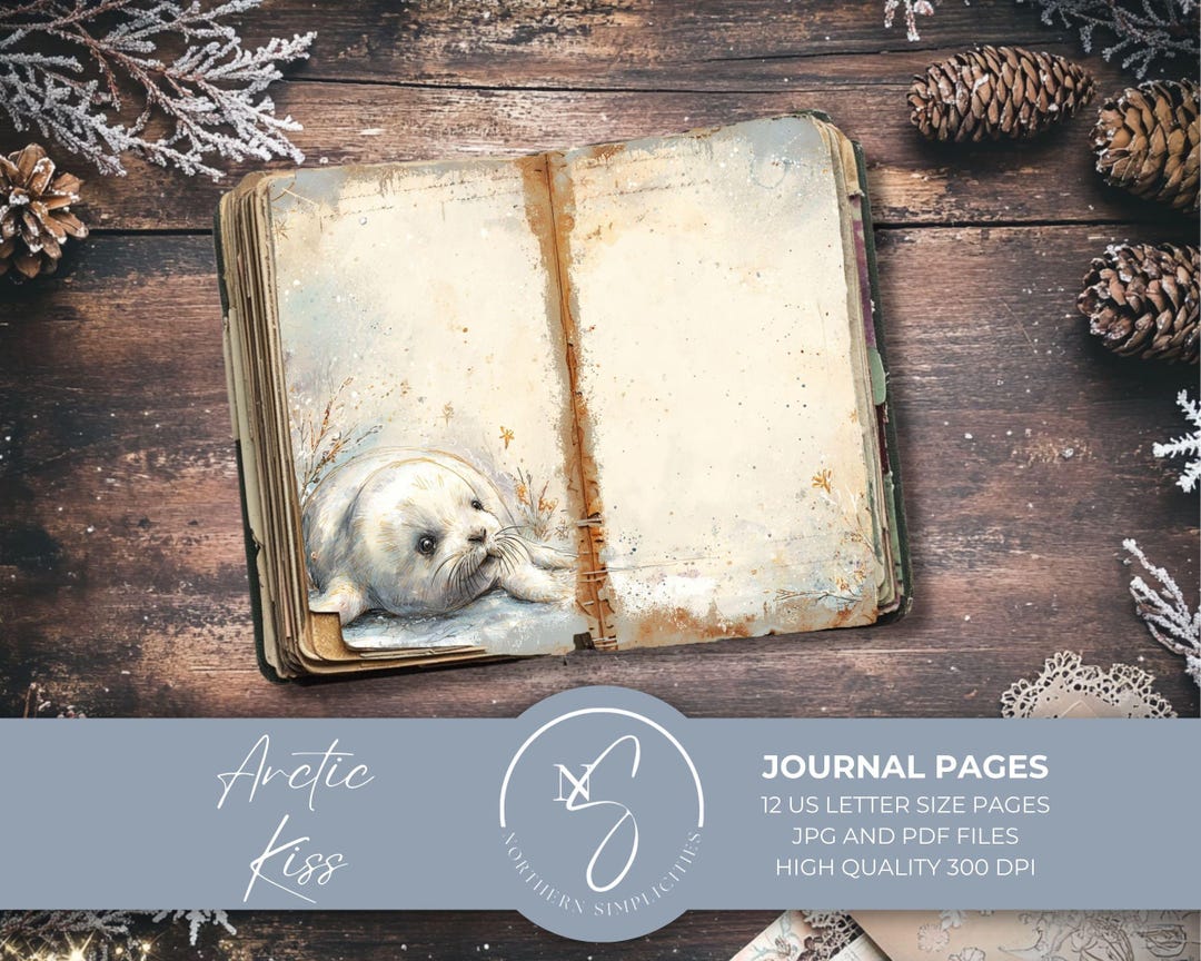 Arctic Kiss Journal Pages Featuring Vintage Winter Kawaii Animal Papers ...