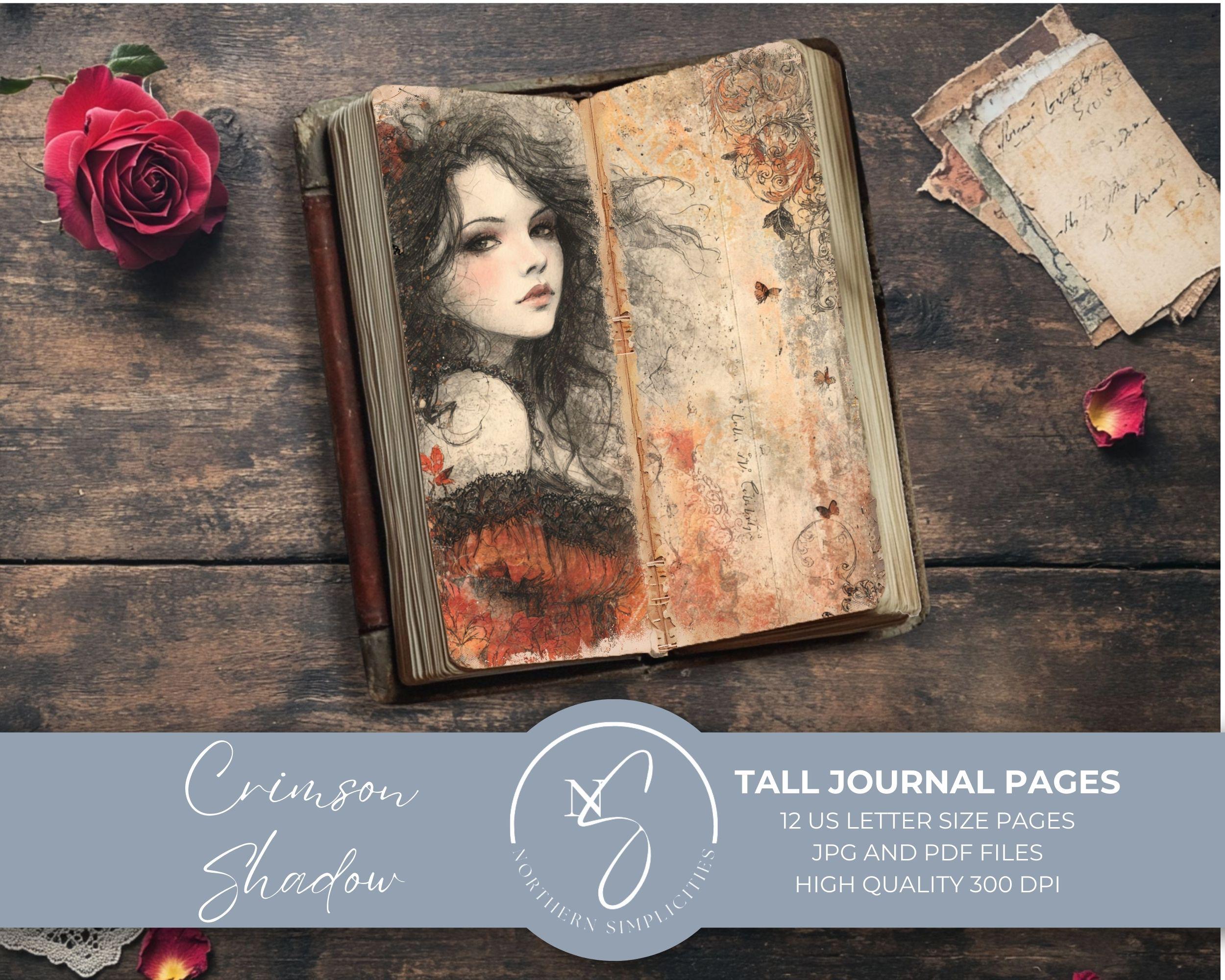 Crimson Shadow Tall Gothic Journal Pages Printable Junk Journal Kit ...