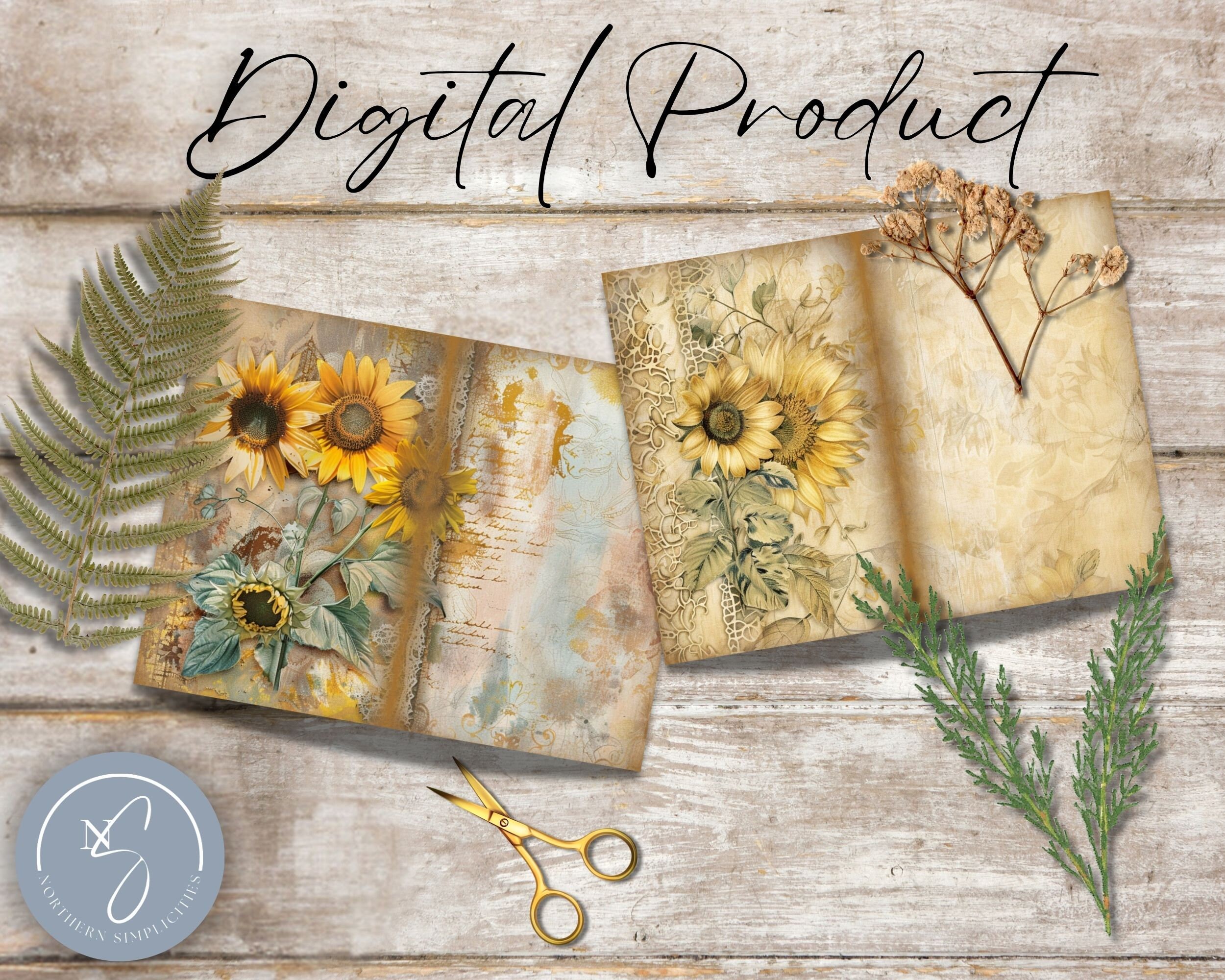 Sunflower Bliss: Vintage Junk Journal Kit Printable Digital Download ...