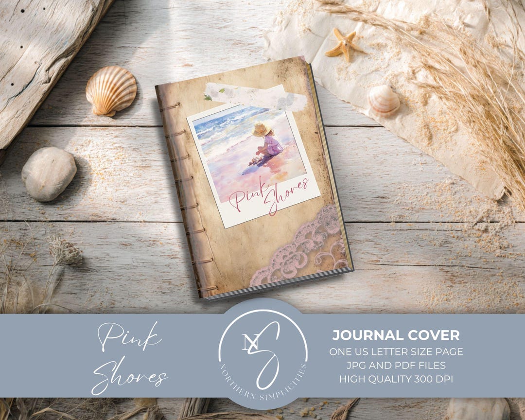 Pink Shores Journal Cover for Beach Junk Journal, Digital Scrapbook and ...