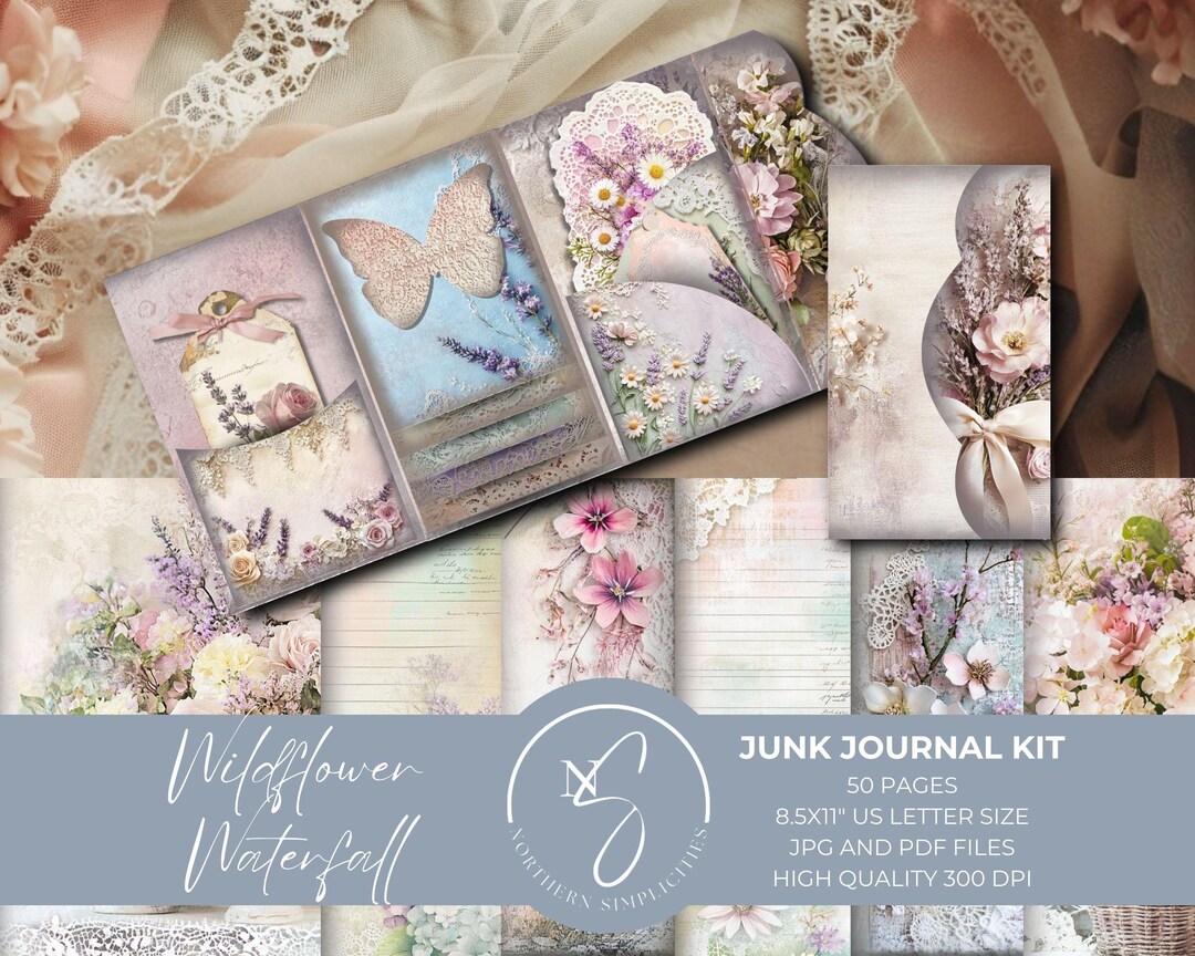 Wildflower Waterfall Junk Journal Folio Craft Kit With Ephemera ...