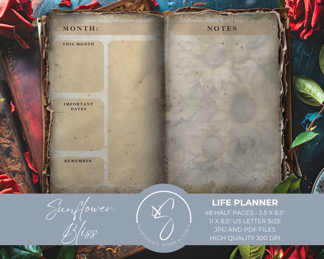 Sunflower Bliss: Daily Undated Printable Planner Kit, Vintage ...