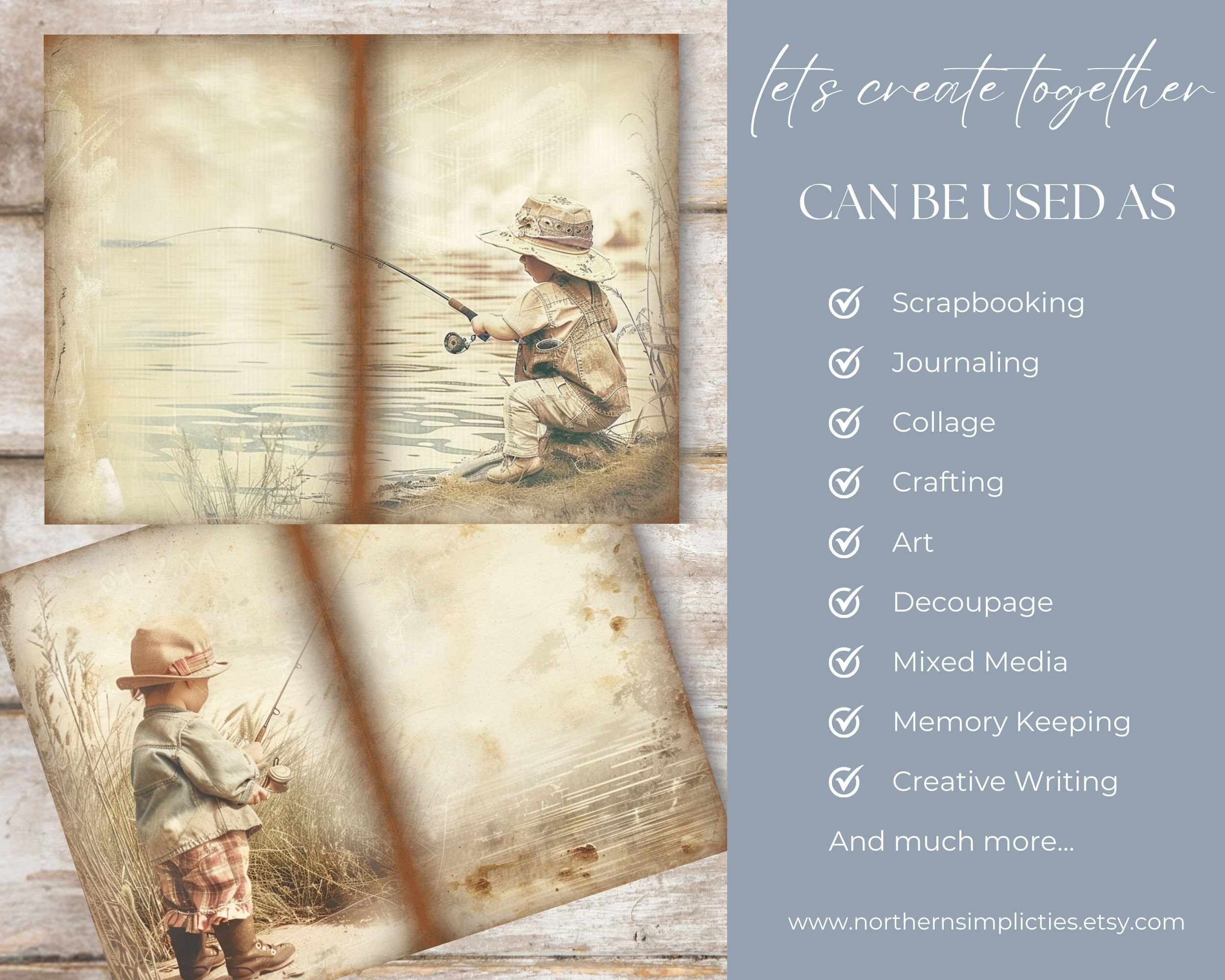 Fishing Littles, Vintage Children Scrapbook Digital Download, Printable ...