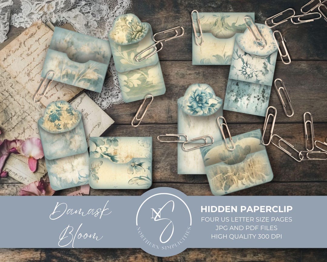 Damask Bloom Hidden Paperclip Pocket and Tags for Junk Journals Vintage ...
