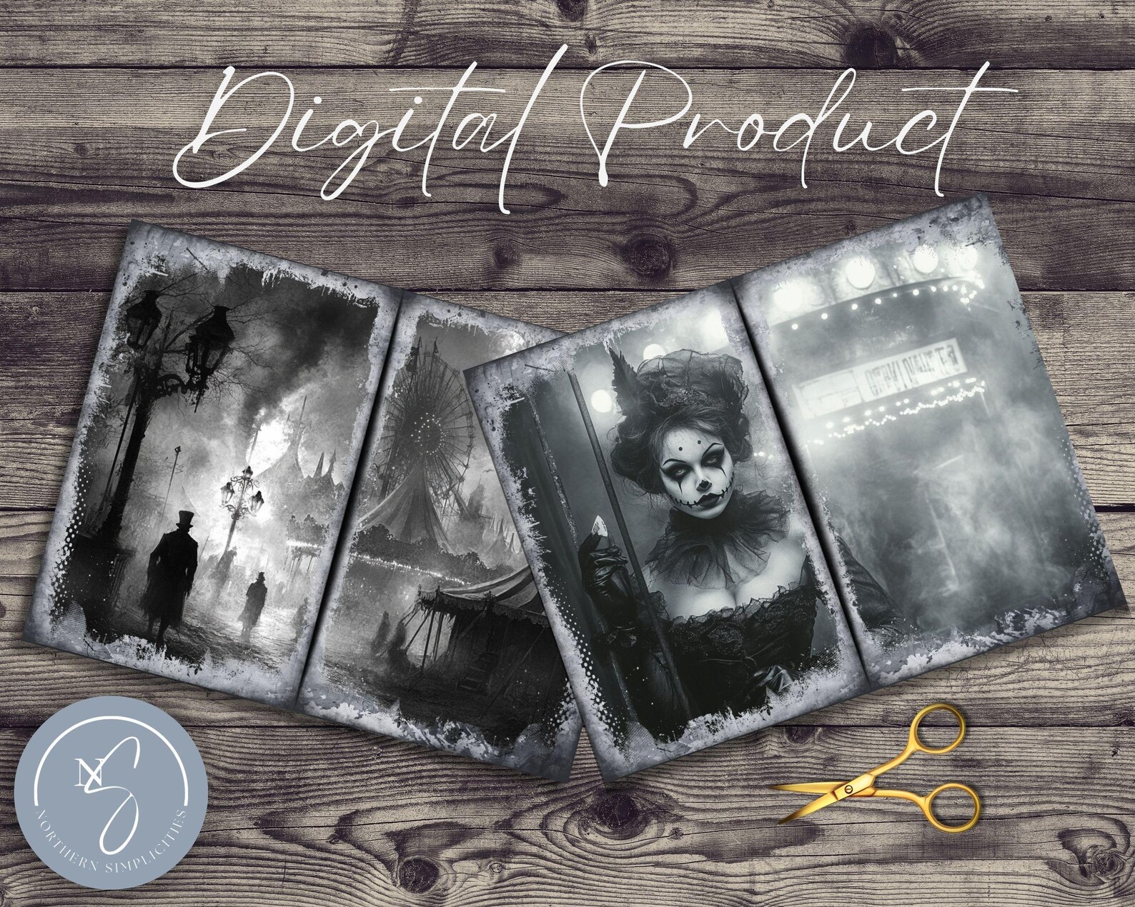 Dark Carnival Junk Journal Pages Featuring Dark Gothic Clown Carnival ...