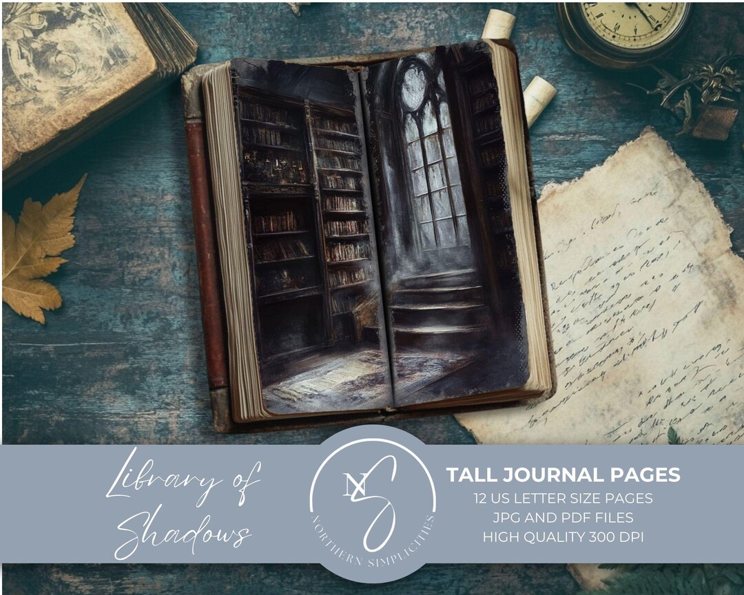 Library of Shadows Tall Journal Pages for Printable Dark Academia Junk ...