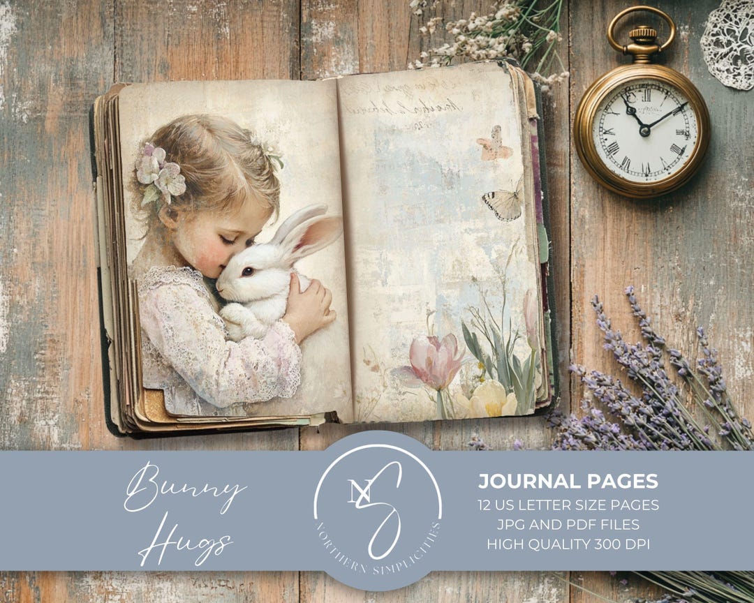 Bunny Hugs Journal Pages Rabbit Scrapbook Digital Download Kit With ...