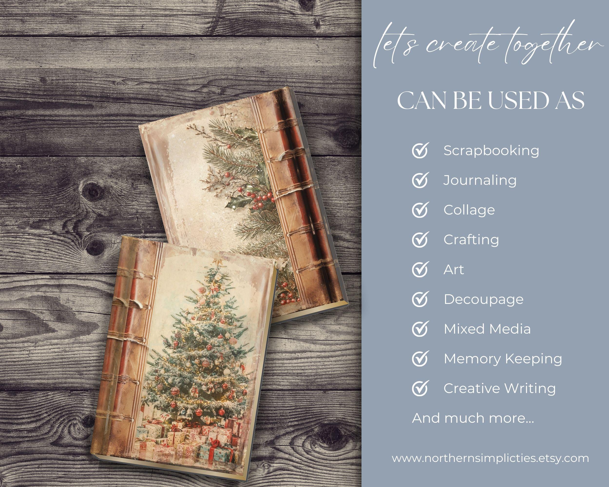 Classic Christmas Tall Journal Cover, Vintage Junk Journal Book Covers ...