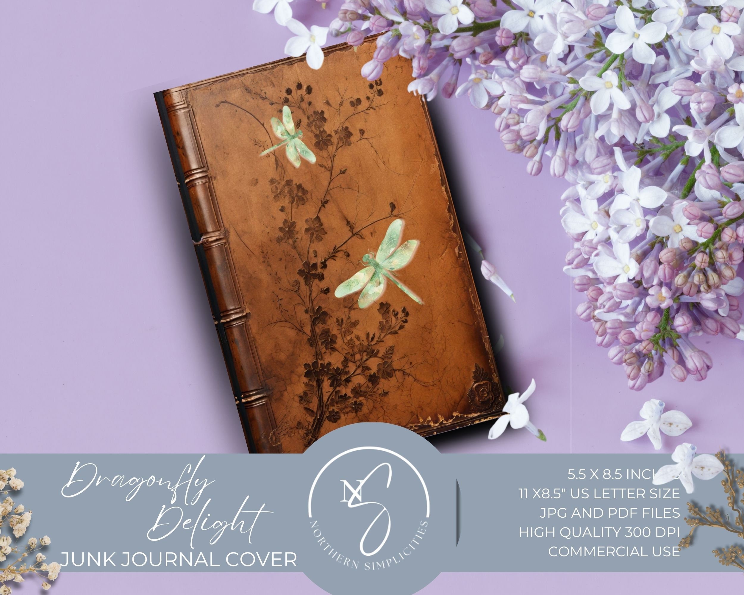 Dragonfly Delight, Vintage Junk Journal Covers, Antique Printable Hard ...
