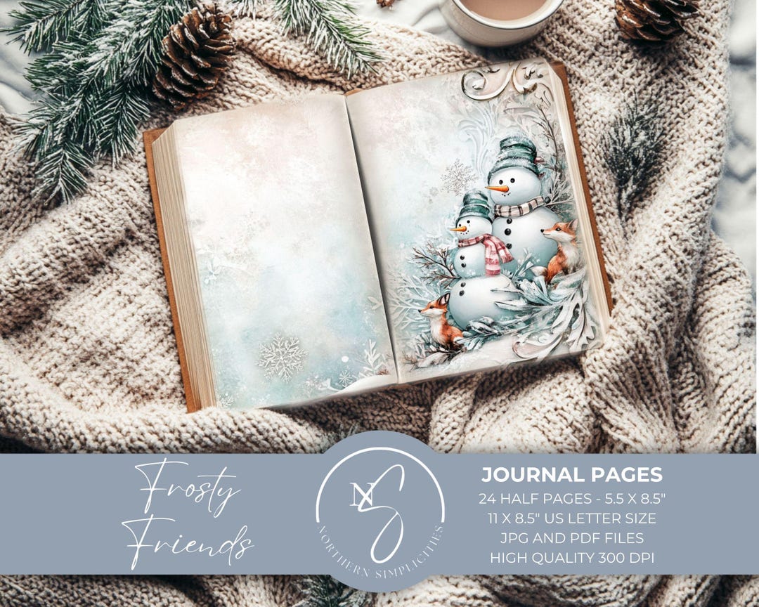 Frosty Friends Junk Journal Pages Christmas Snowman Scrapbook Printable ...