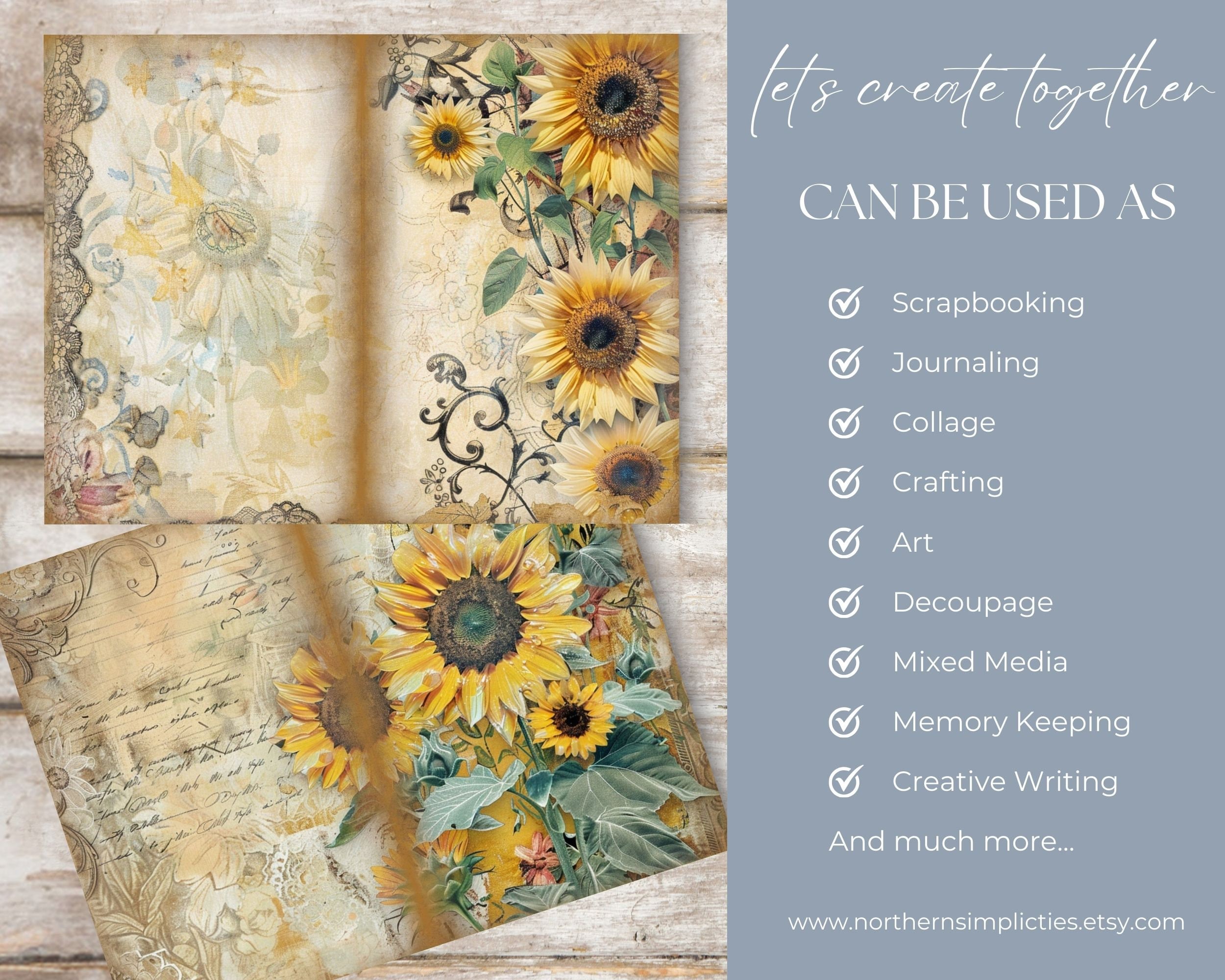 Sunflower Bliss: Vintage Junk Journal Kit Printable Digital Download ...