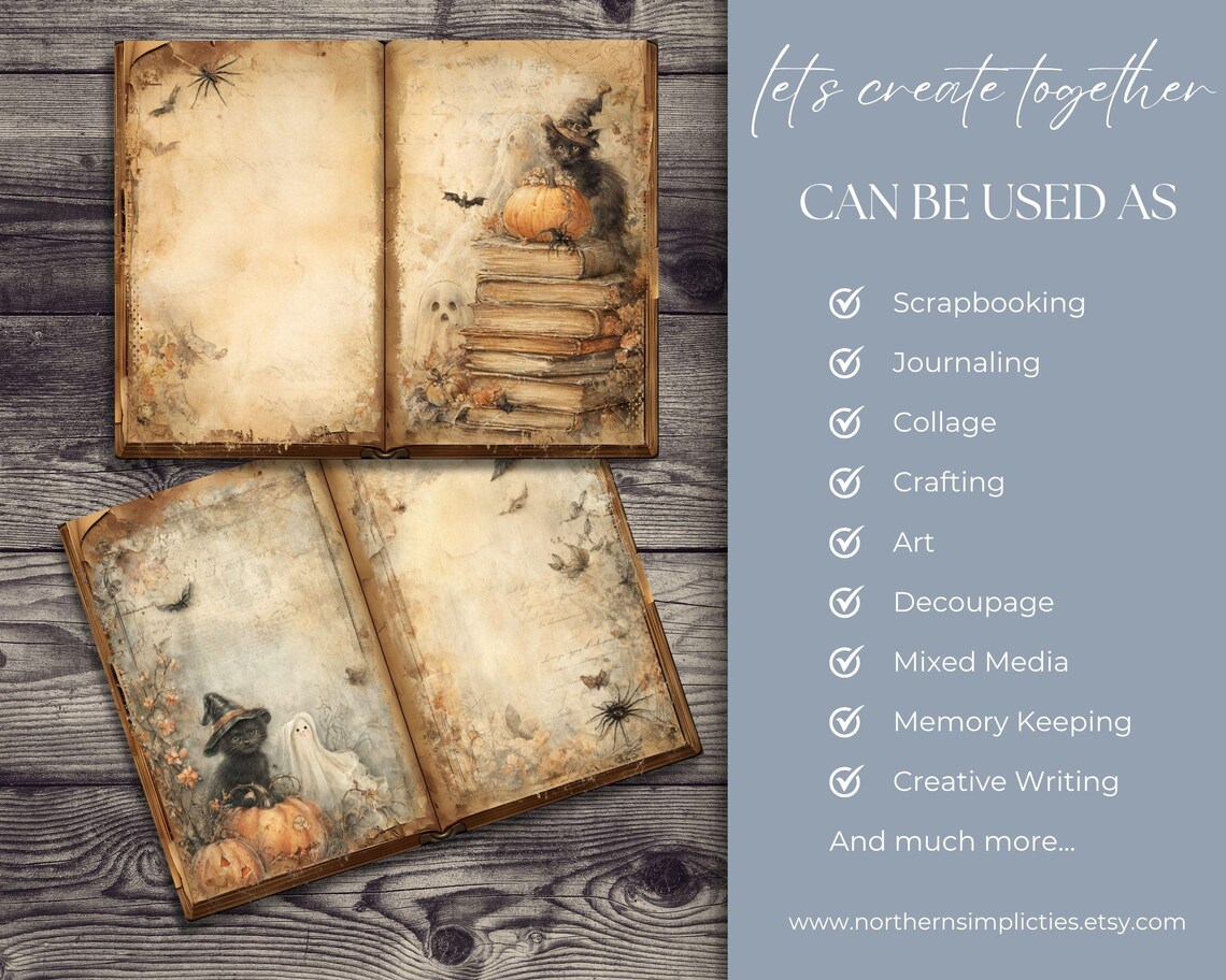 Stacked Spooks Journal Pages, Vintage Halloween Printables and Cat Junk ...