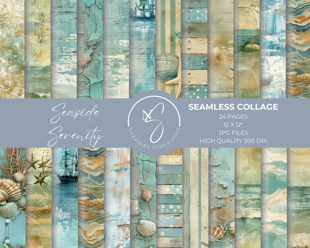 Seaside Serenity Journal Digi Kit, Watercolor Ocean Seamless Paper ...